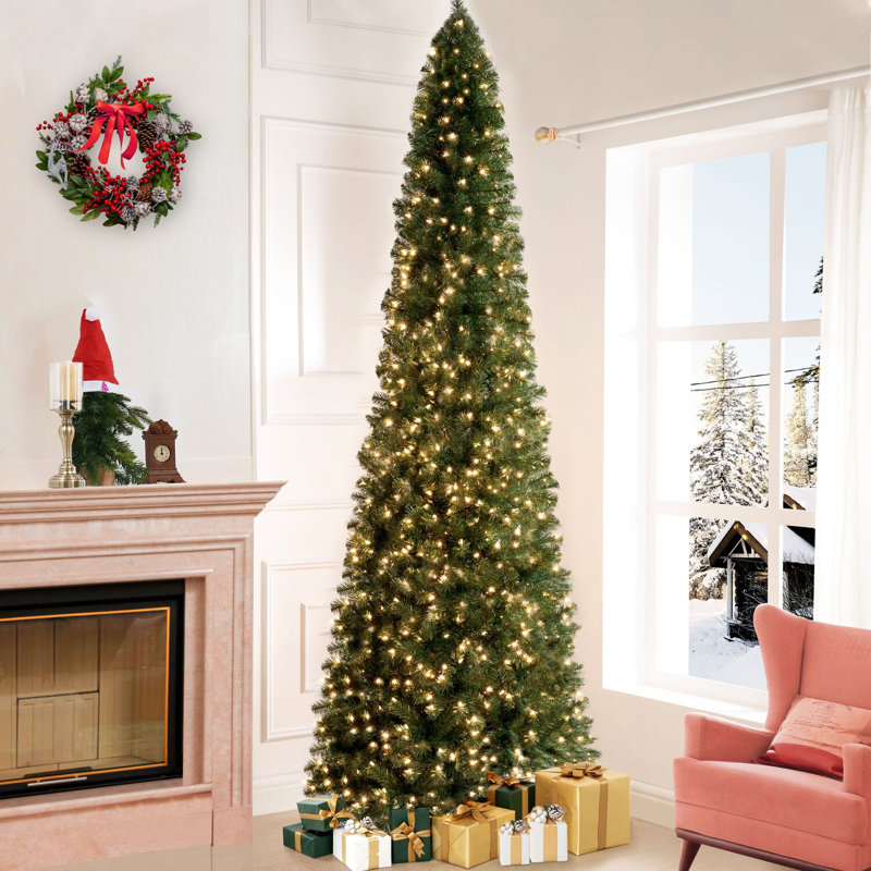 The Holiday Aisle Traditional Pre Lit Slim Christmas Tree Illuminated with Warm Lights and Sturdy Metal Stand for Effortless Holiday Charm Reviews Wayfair
